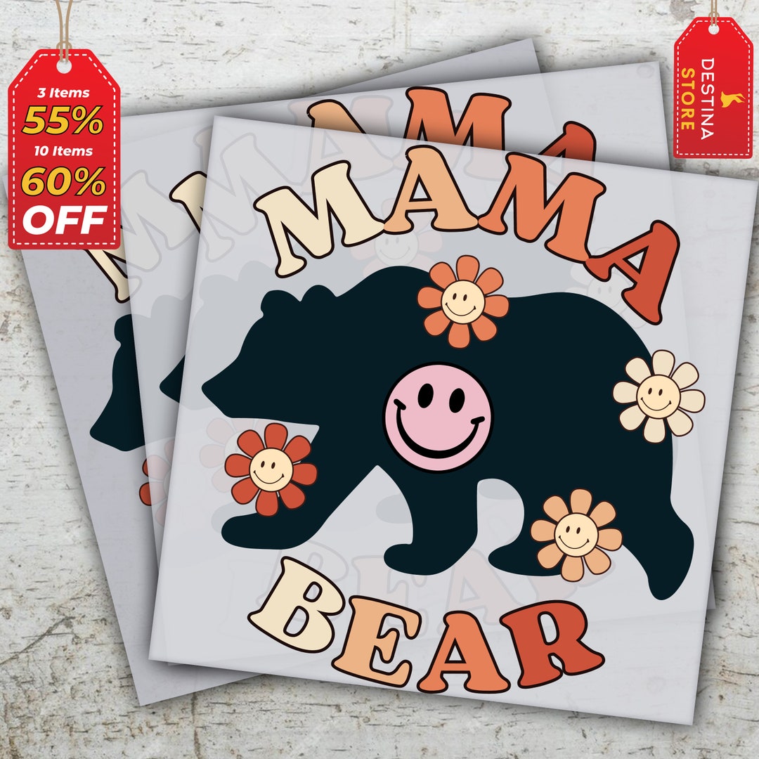 Mama Bear, DTF Transfers, Ready to Press, Direct to Film, Smiley Face Transfer, Heat Press, Gift ...