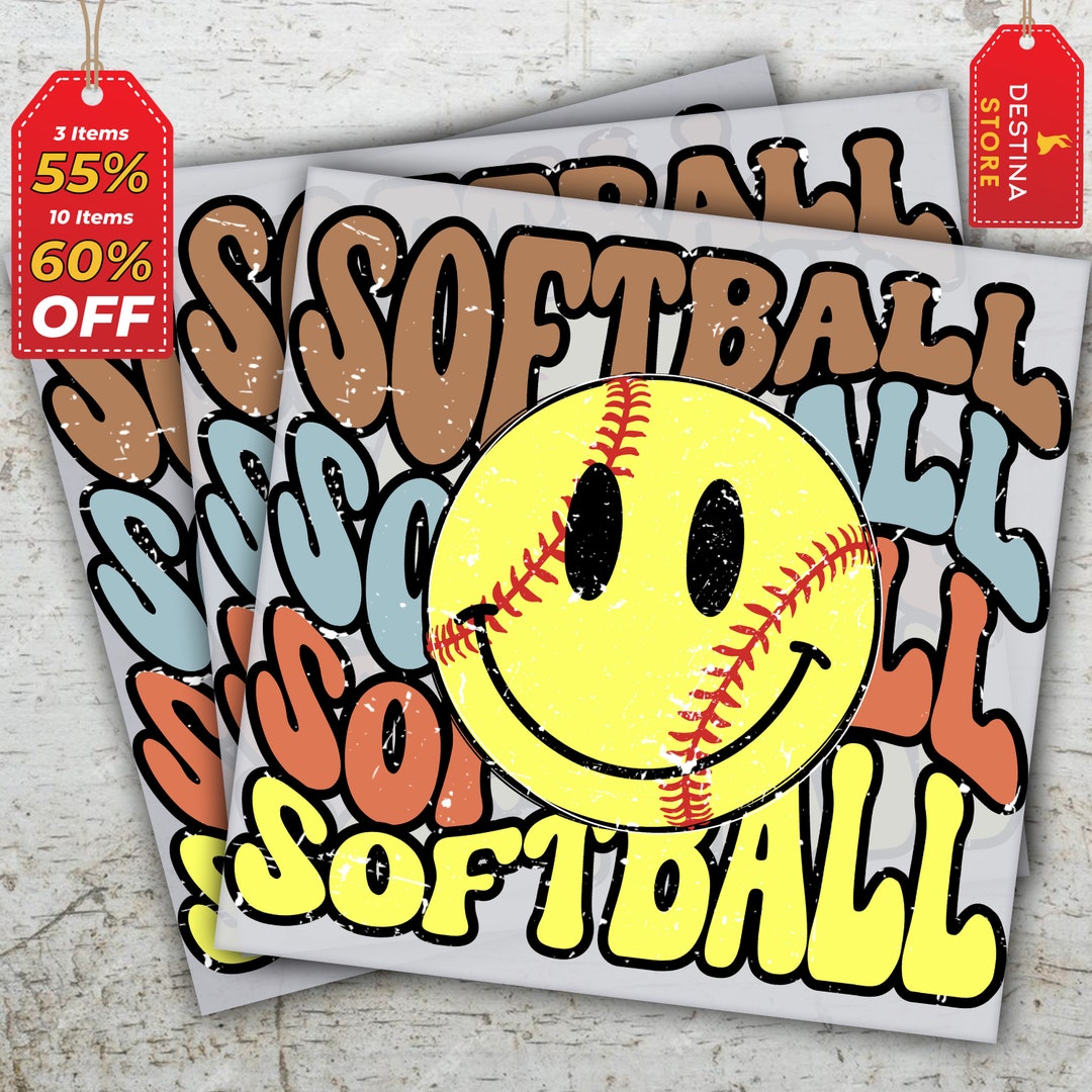 Softball With Smiley Face, Ready to Press, Softball DTF Transfers ...