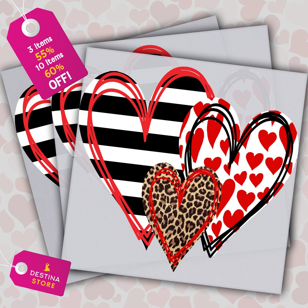 Triple Hearts, Three Heart Ready to Press, Valentines DTF, Valentine ...