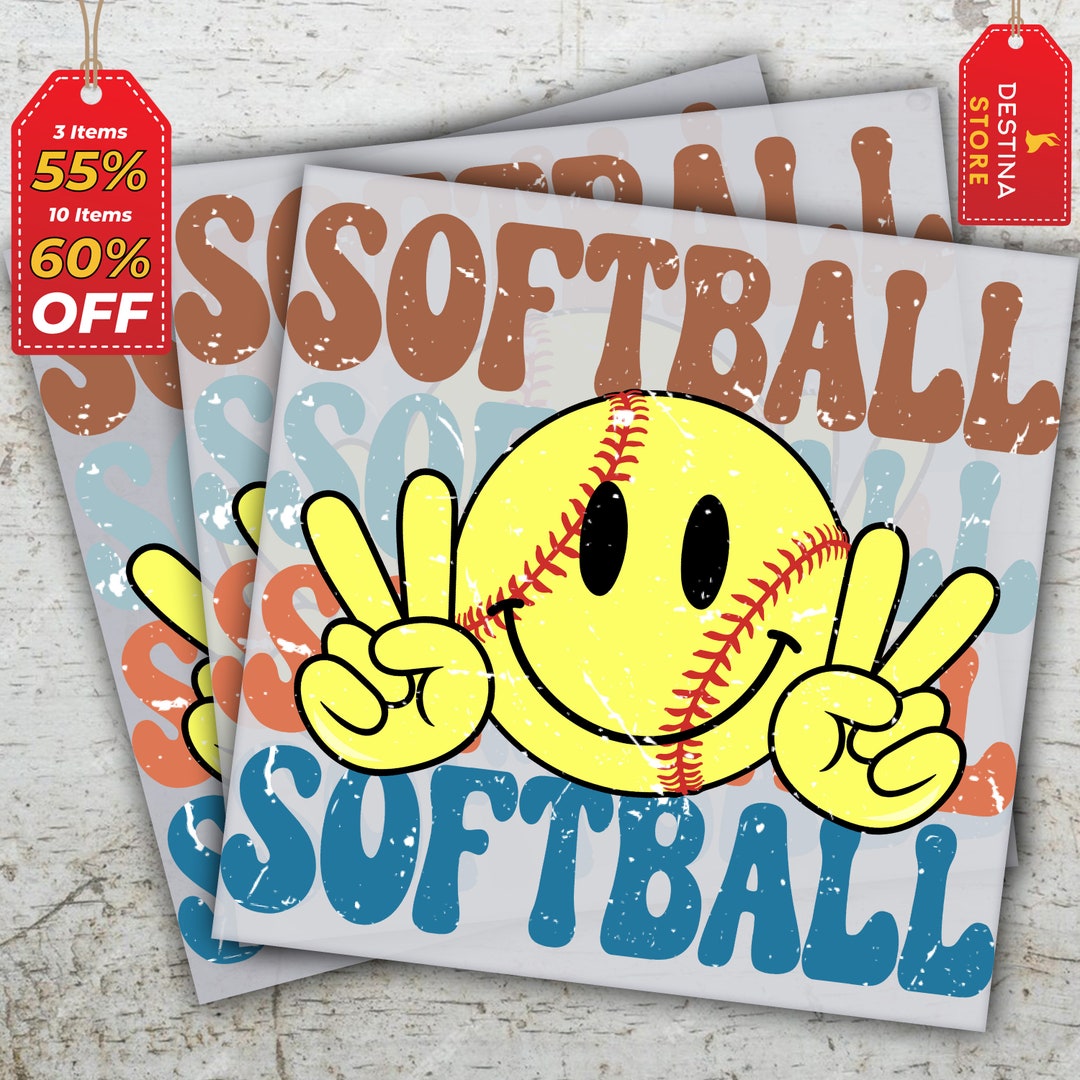 Softball With Smiley Face, Ready to Press, Softball DTF Transfers ...