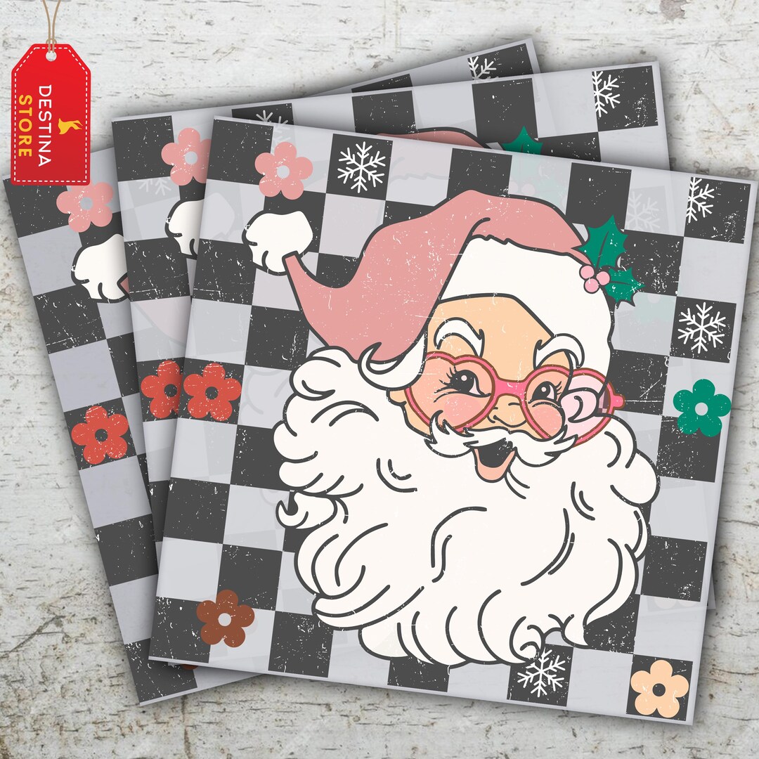 Checkered Santa Black Christmas With Texture Effect DTF Transfer: Ready ...