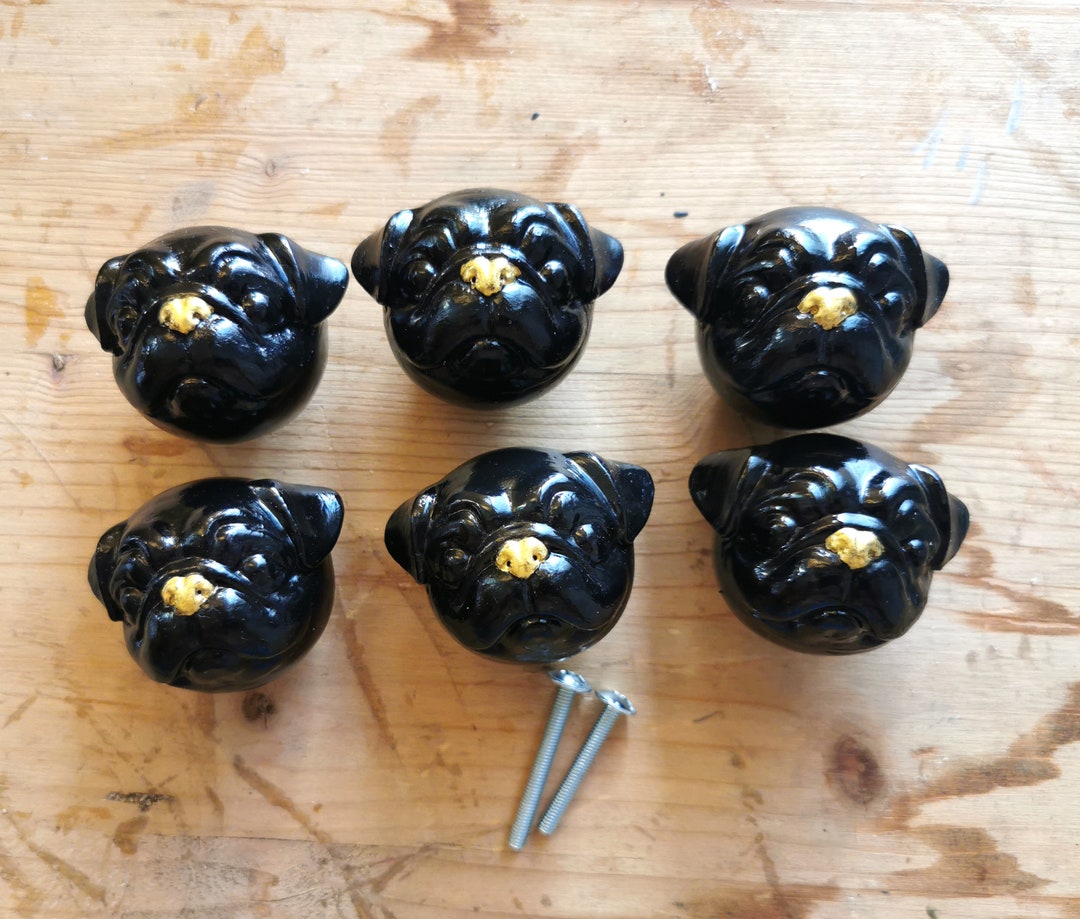 Pug Cabinet Knobs, Door Knobs for Pug Lovers, Bohemian Wardrobe Handle ...