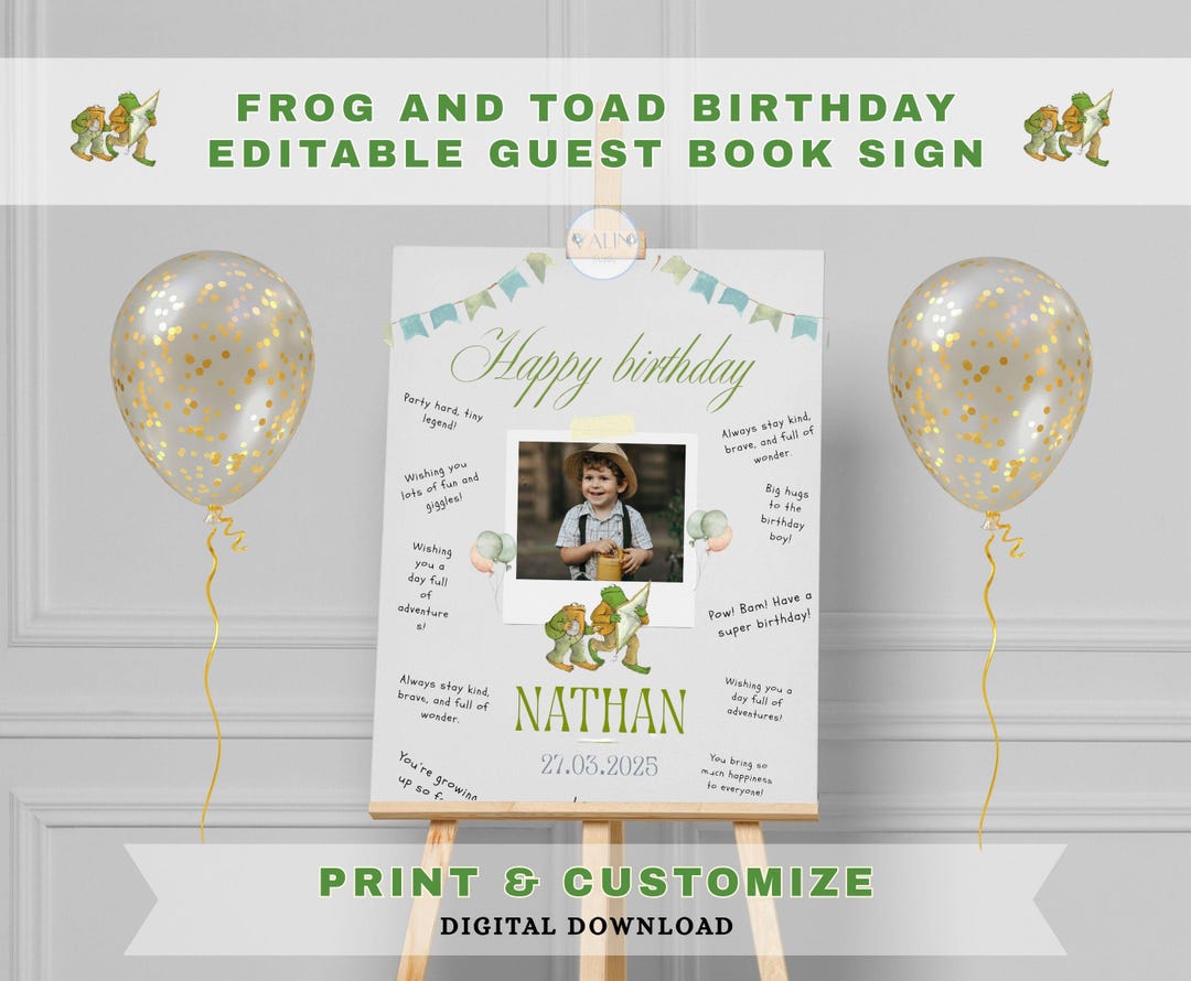 Editable Frog and Toad Birthday Guest Book Sign , Frog and Toad ...