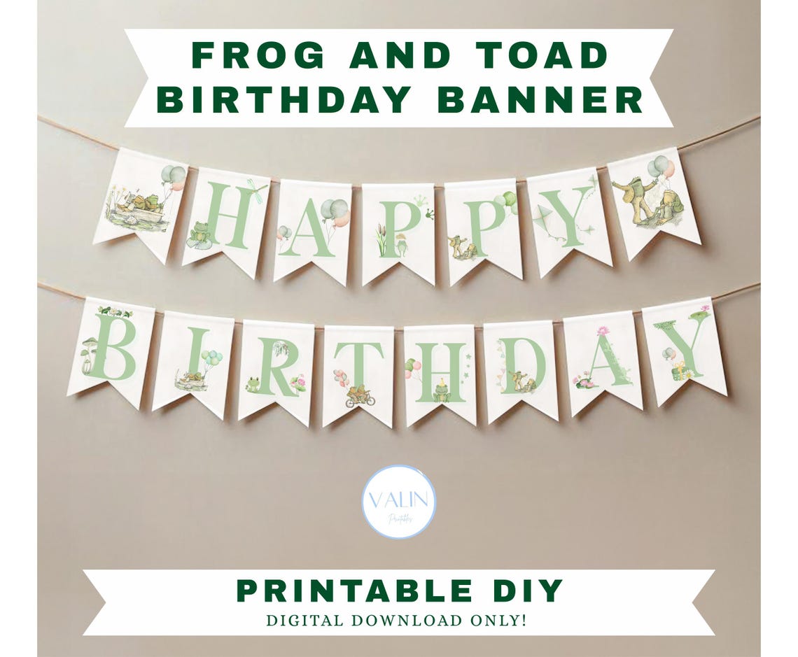 Frog and Toad Birthday Banner Template Kids Frog Birthday Thank You ...