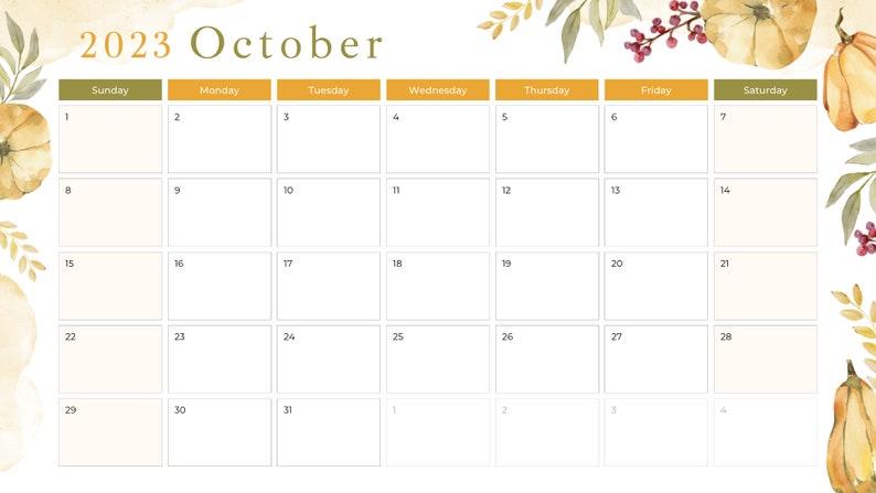 Editable October 2023 Digital Calendar, Halloween, Printable, Fall ...