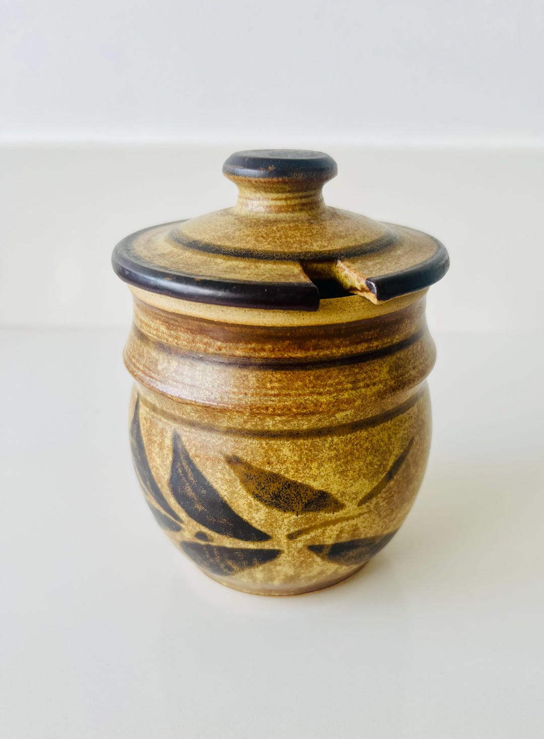 Vintage Jo Lester Pottery Jam Pot – Isle of Wight Stoneware, Leaf Motif ...