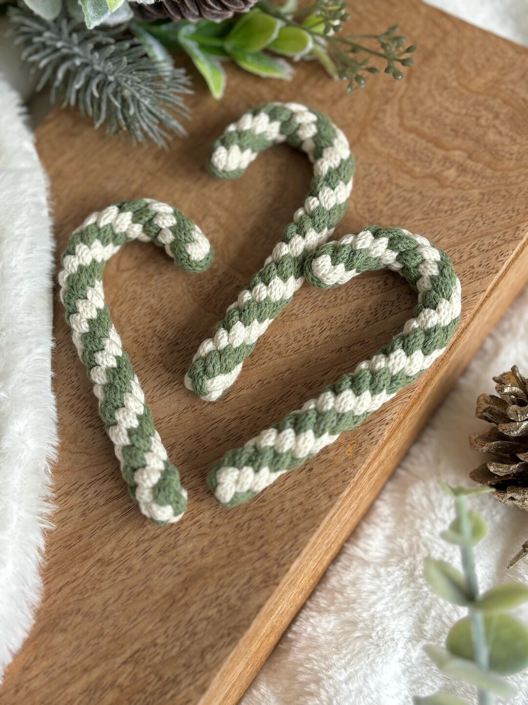 Sage Green Candy Cane Decorations, Macramé Candy Canes, Boho Christmas Tree Bauble, Natural ...