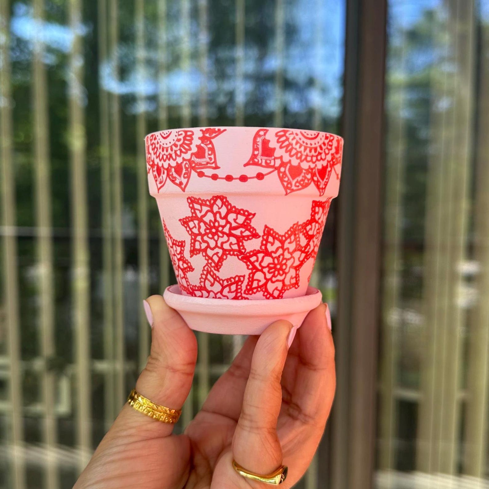 Hand Painted Terracotta Pot With Saucer: Henna Inspired, 2.5 Inch - Etsy
