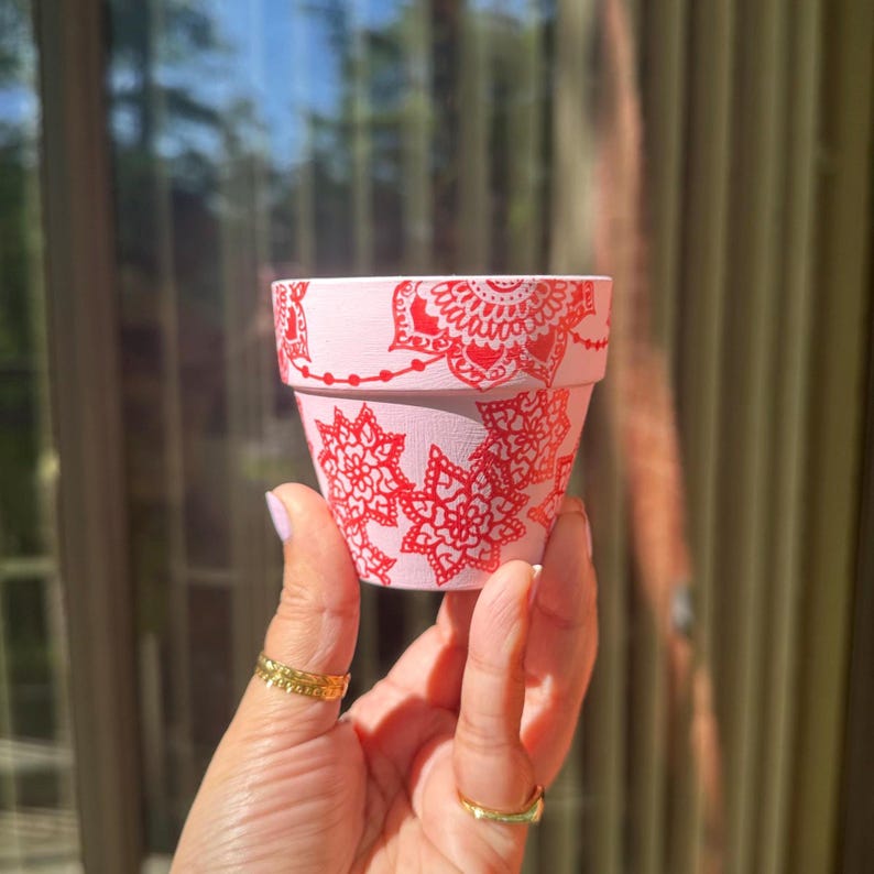 Hand Painted Terracotta Pot With Saucer: Henna Inspired, 2.5 Inch - Etsy