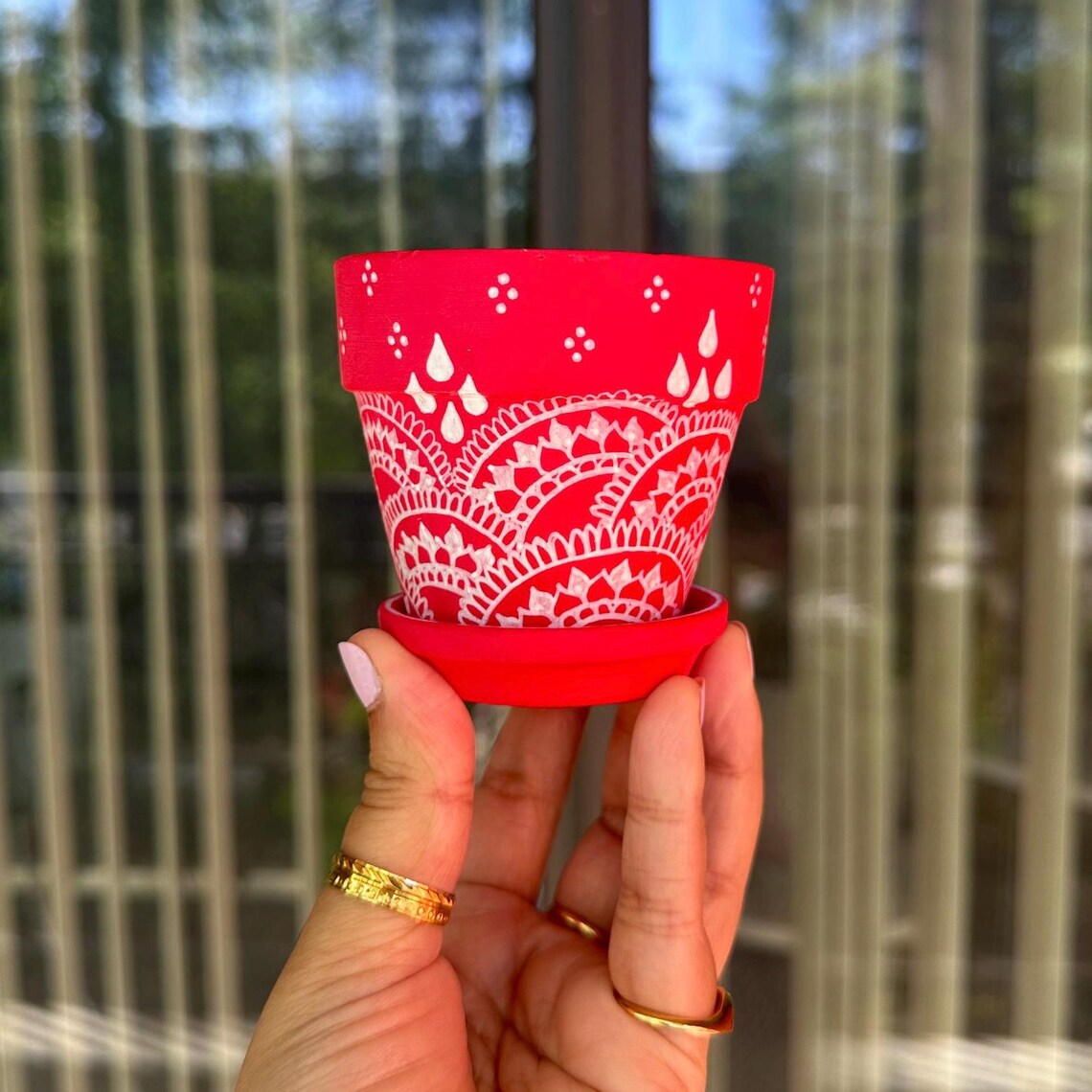 Hand Painted Terracotta Pot With Saucer: Henna Inspired, 2.5 Inch - Etsy