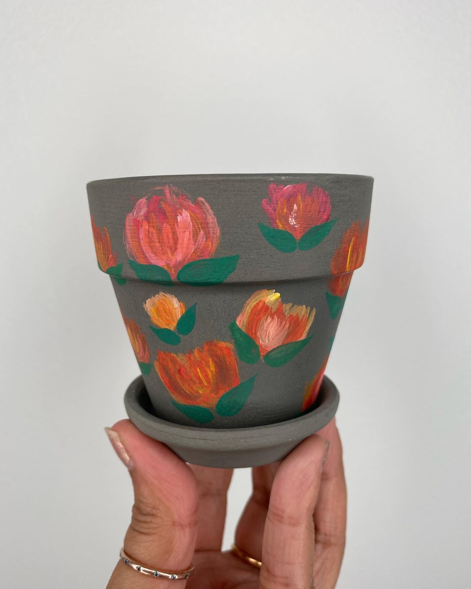 Hand Painted Henna Plant Pot, Small Succulent Planter, Saucer Included ...