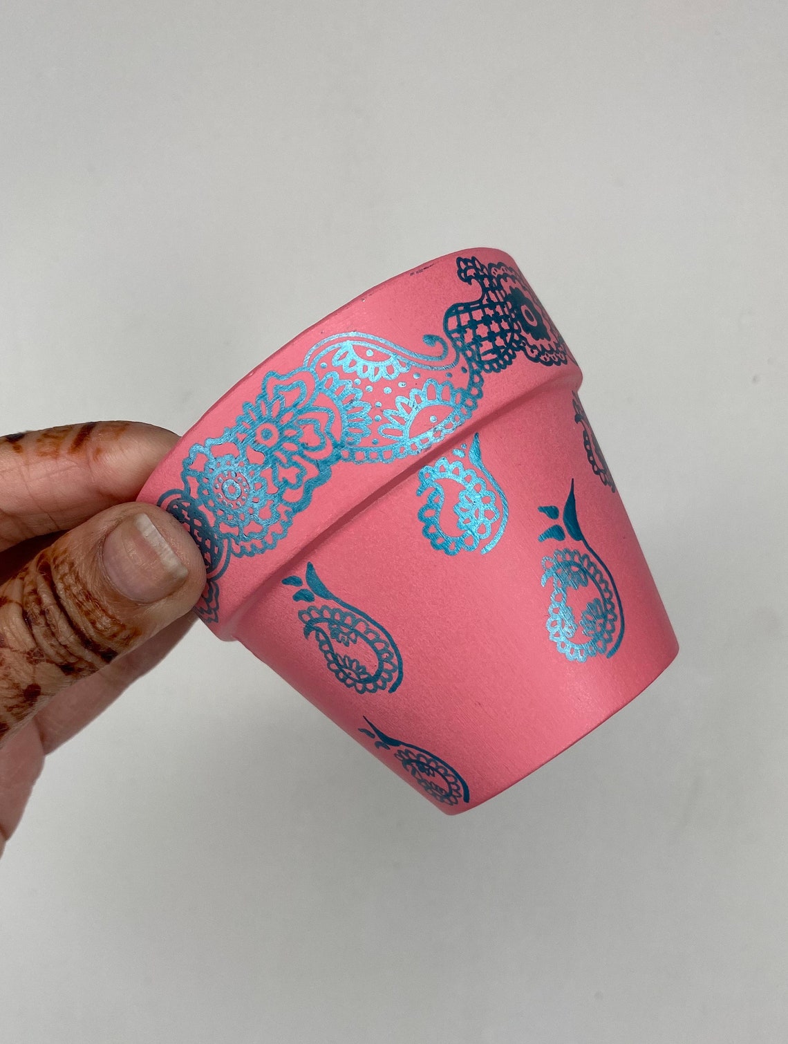 Hand Painted Terracotta Pot With Saucer: Henna Inspired, 2.5 Inch - Etsy