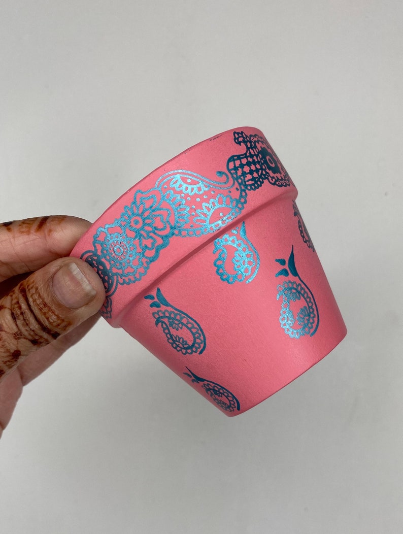 Hand Painted Terracotta Pot With Saucer: Henna Inspired, 2.5 Inch - Etsy