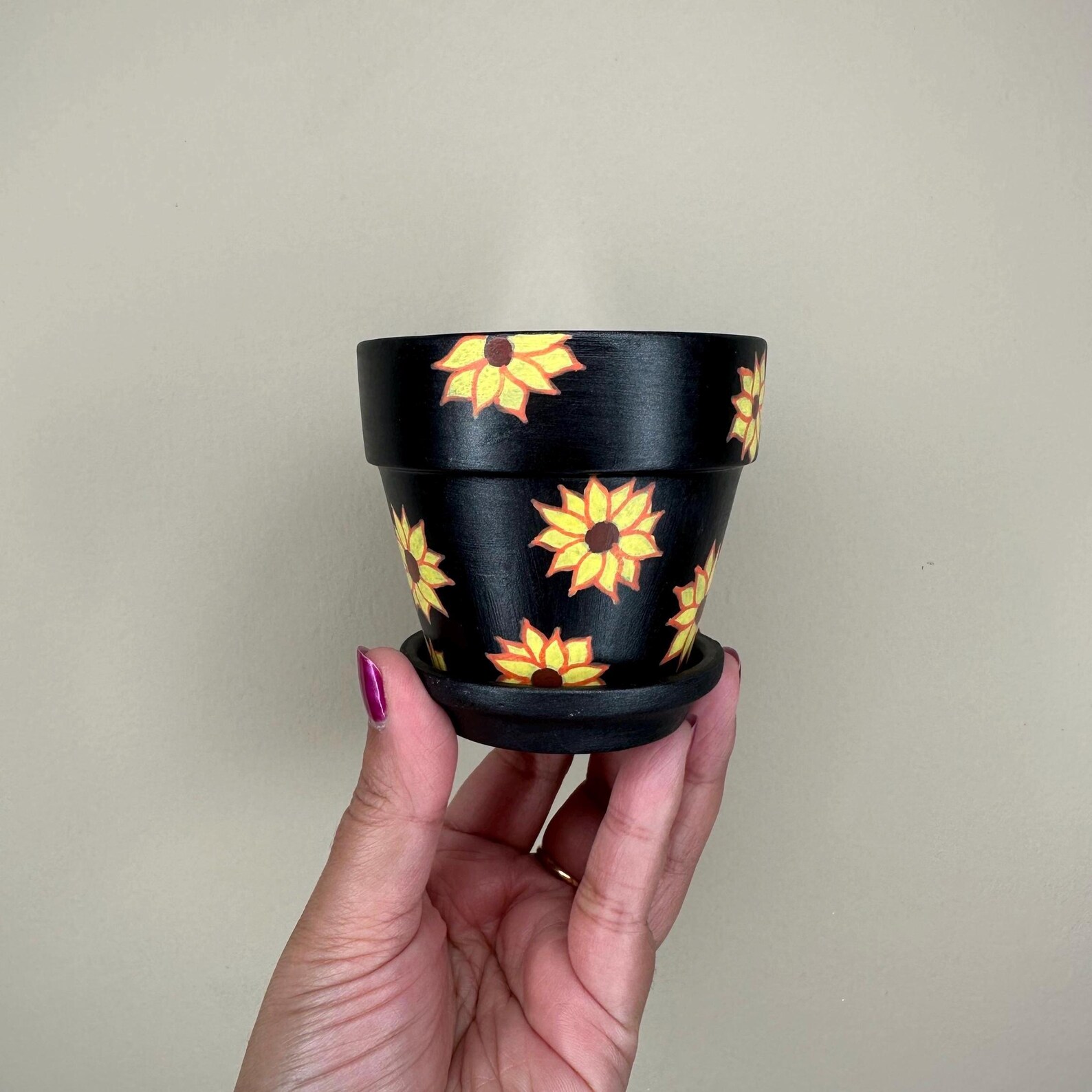 Hand Painted Henna Plant Pot, Small Succulent Planter, Saucer Included ...
