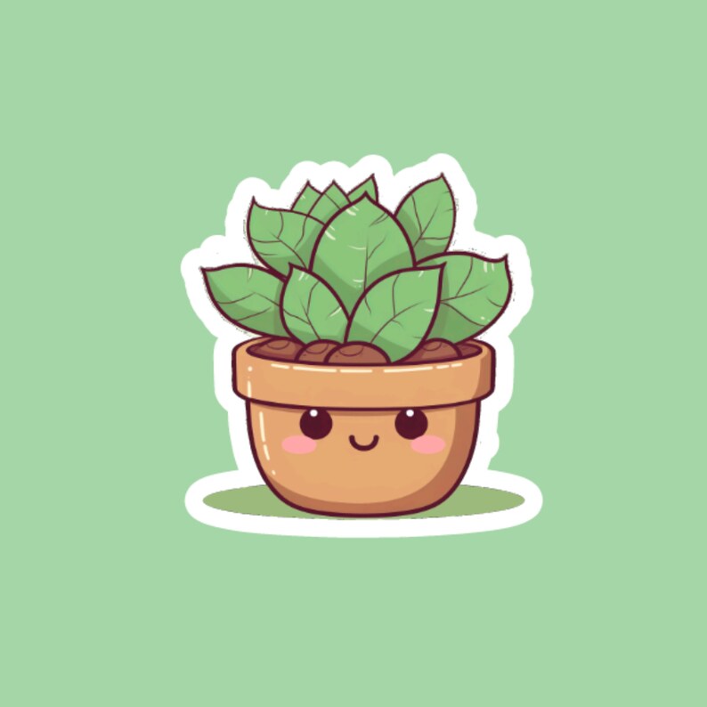 Kawaii Cutie Plant Sticker Waterproof Green Plant Sticker Adorable ...