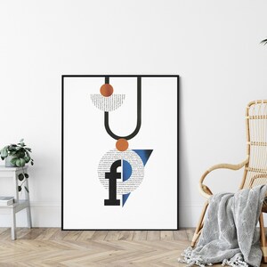 Letter F Art Print, Alphabet Poster, Original Artwork, Geometric ...