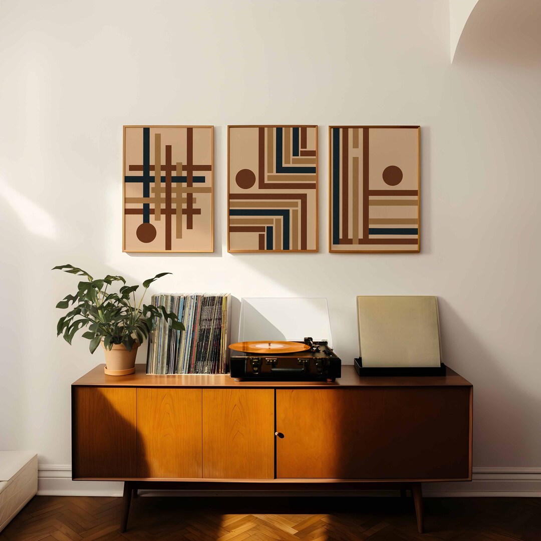 Tryptic Mid Century Wall Art, 60s 70s Art Prints Set of 3, Geometric ...