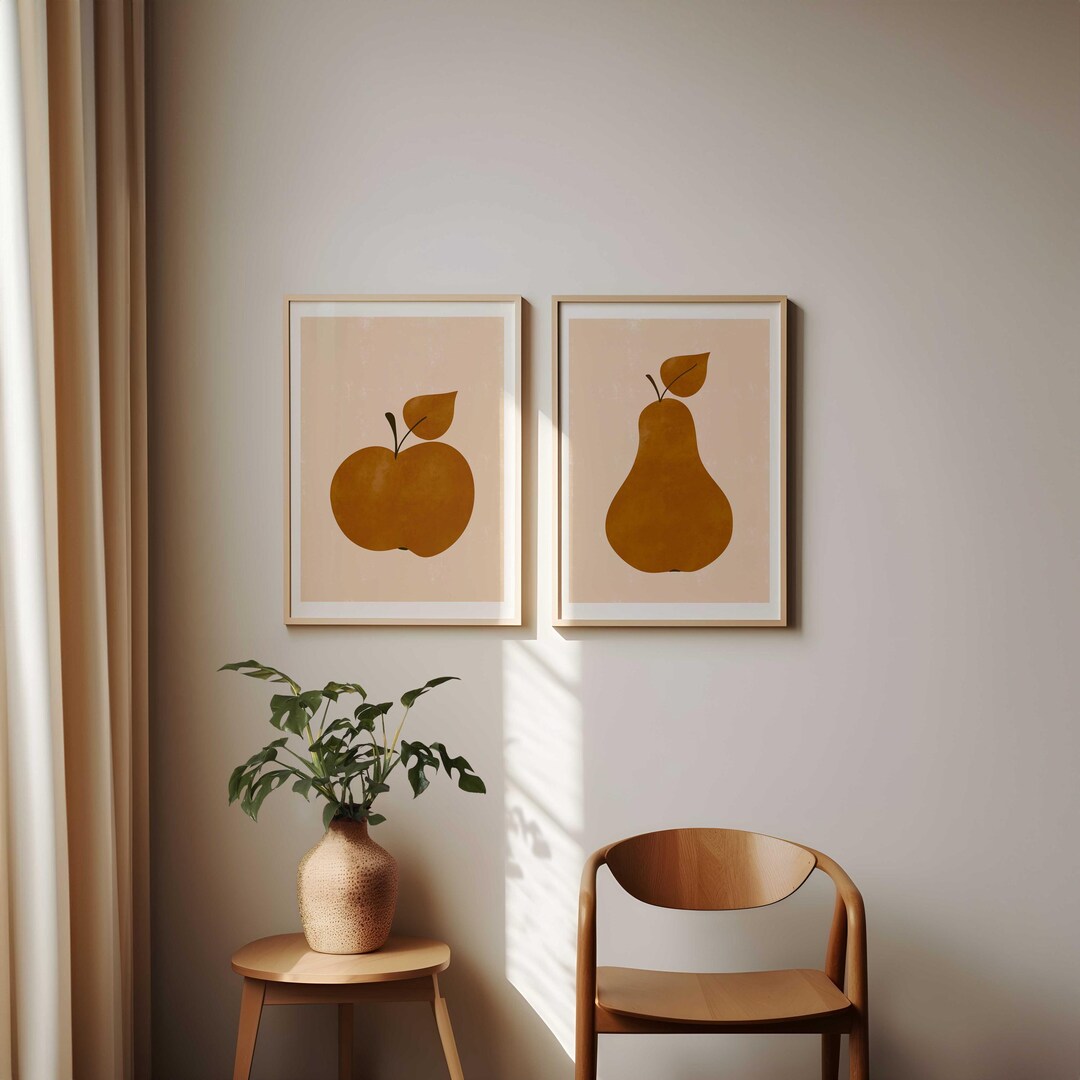 Burnt Orange Beige Fruit Wall Art Apple Pear Neutral Posters Printable ...