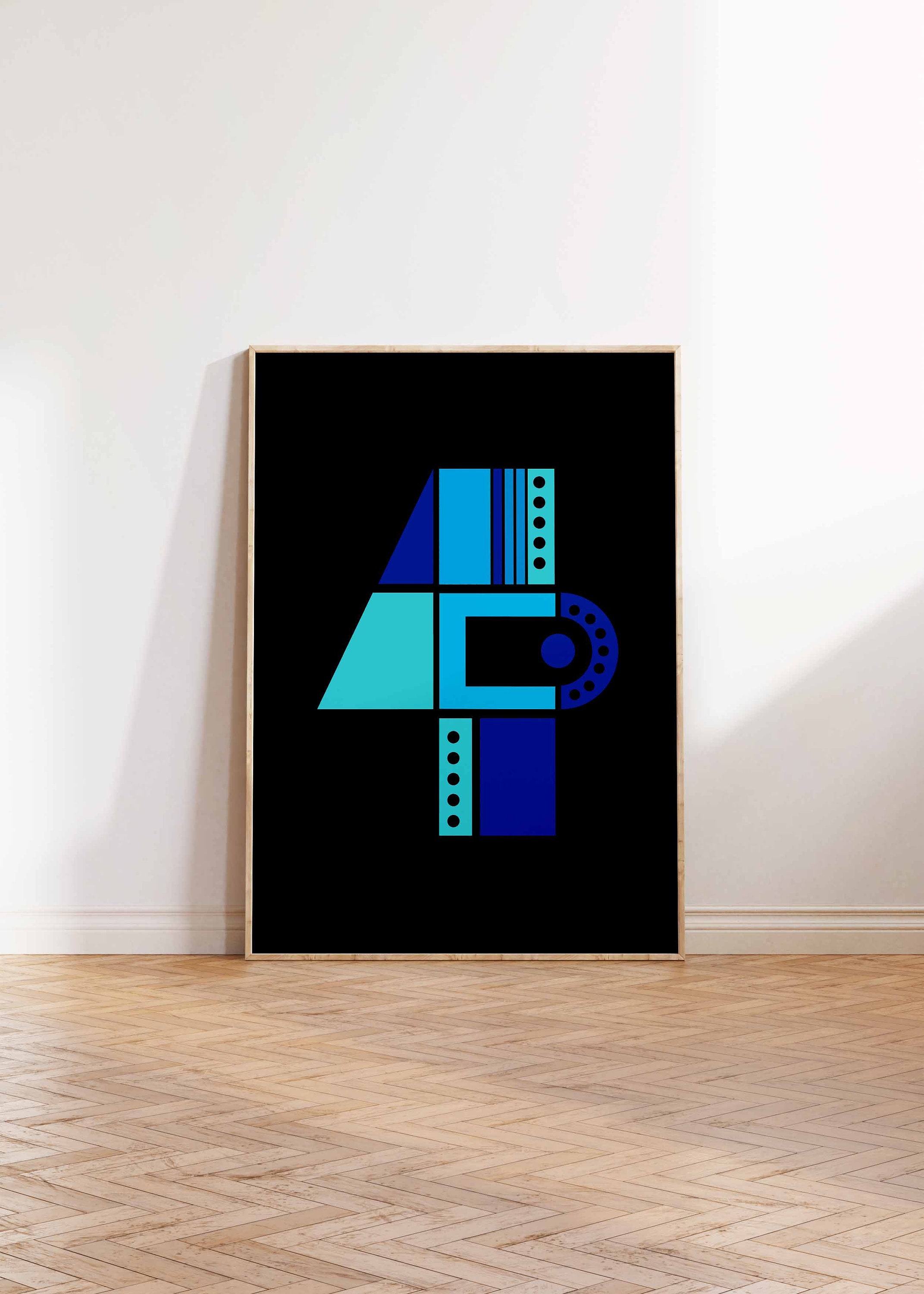Number 4 Wall Art, Blue Digit Poster, Large Number Four Print, Bold ...