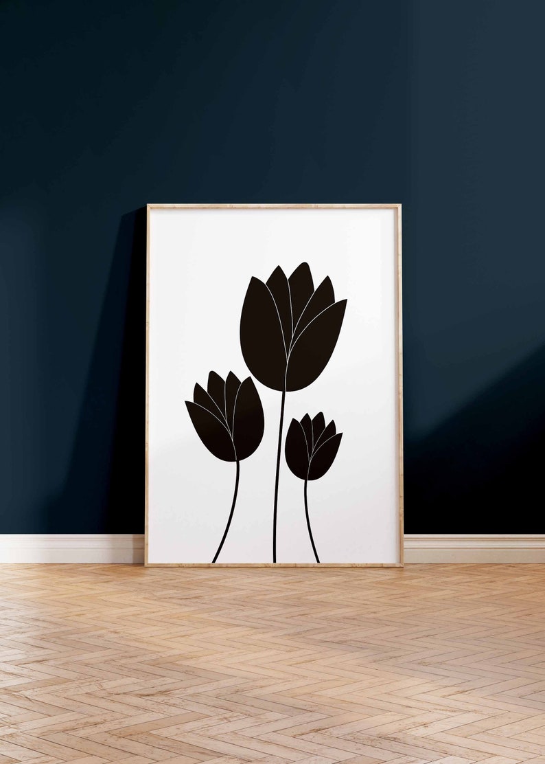 DIGITAL DOWNLOAD Black and White Floral Poster, Printable Minimal Wall ...