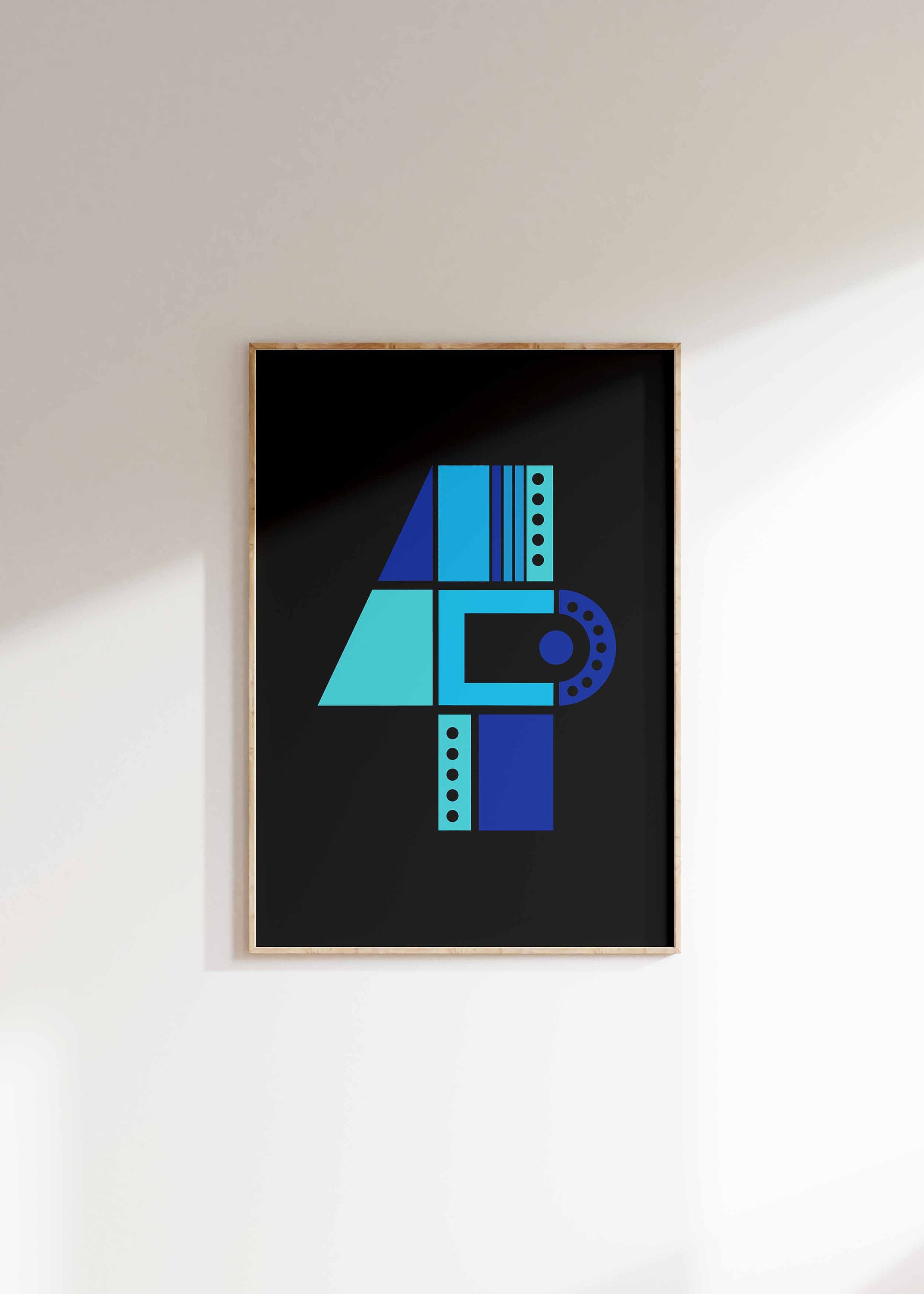 Number 4 Wall Art, Blue Digit Poster, Large Number Four Print, Bold ...