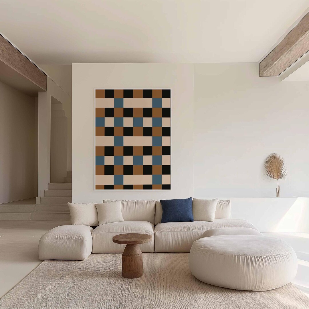 Large Checked Art Print Geometric Abstract Wall Art Printable Trendy ...