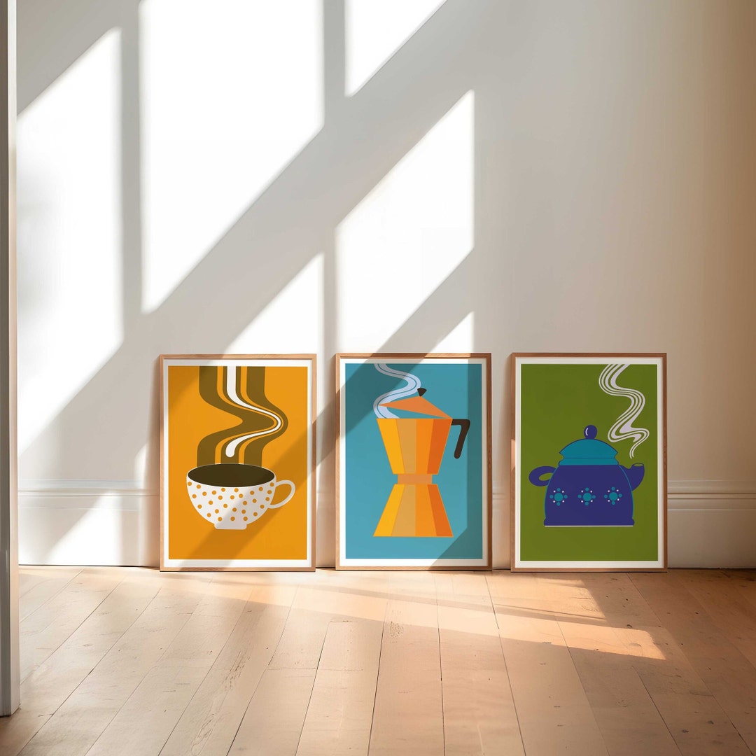 Set of 3 Unique Colorful Coffe and Tea Poster Prints Tea Pot Italian ...