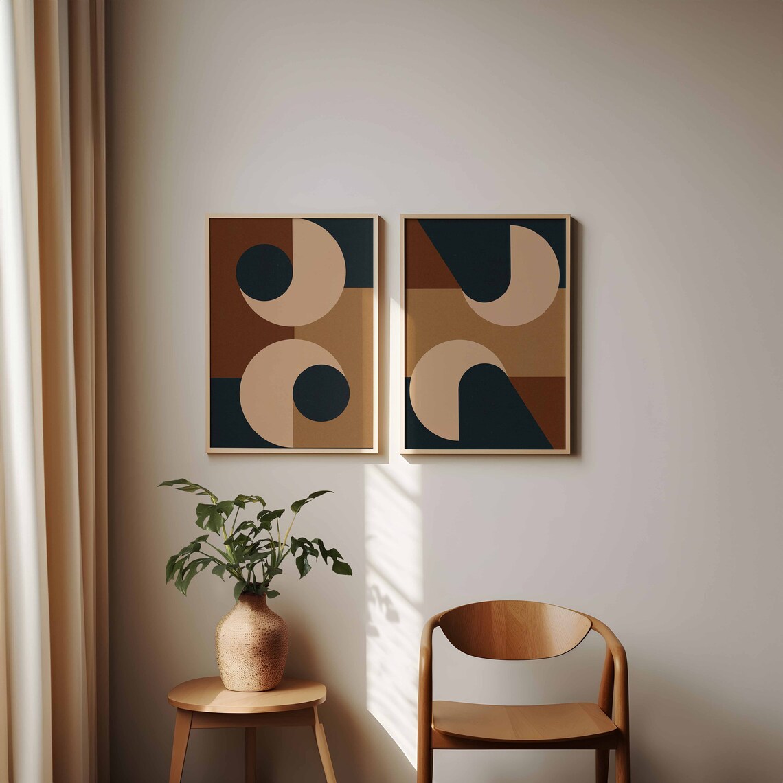 Set of 3 Abstract Mid Century Art Prints, Living Room Tryptic Wall Art ...