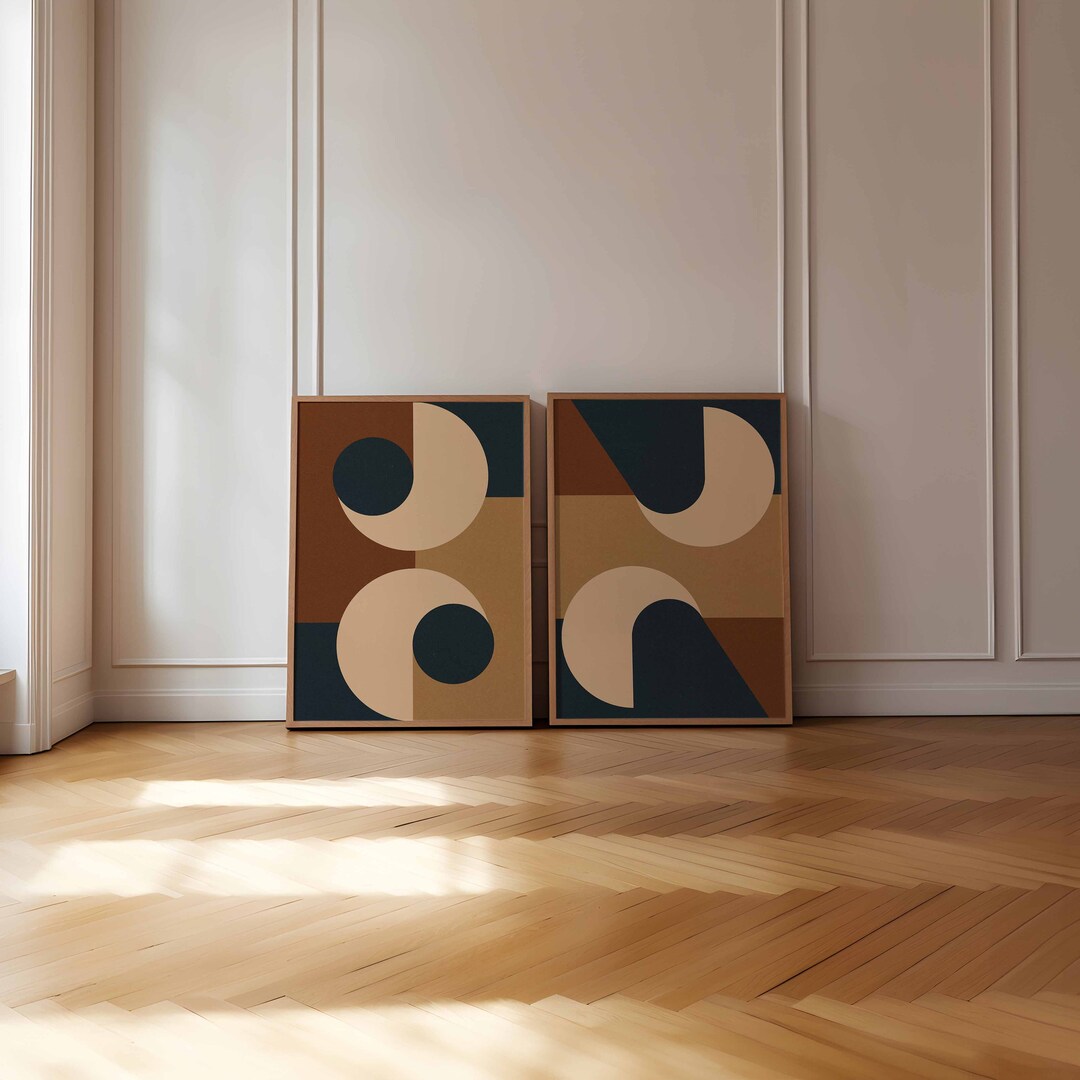 Set of 2 Mid Century Art Prints, 2 Piece Wall Art Geometric, 60s 70s ...