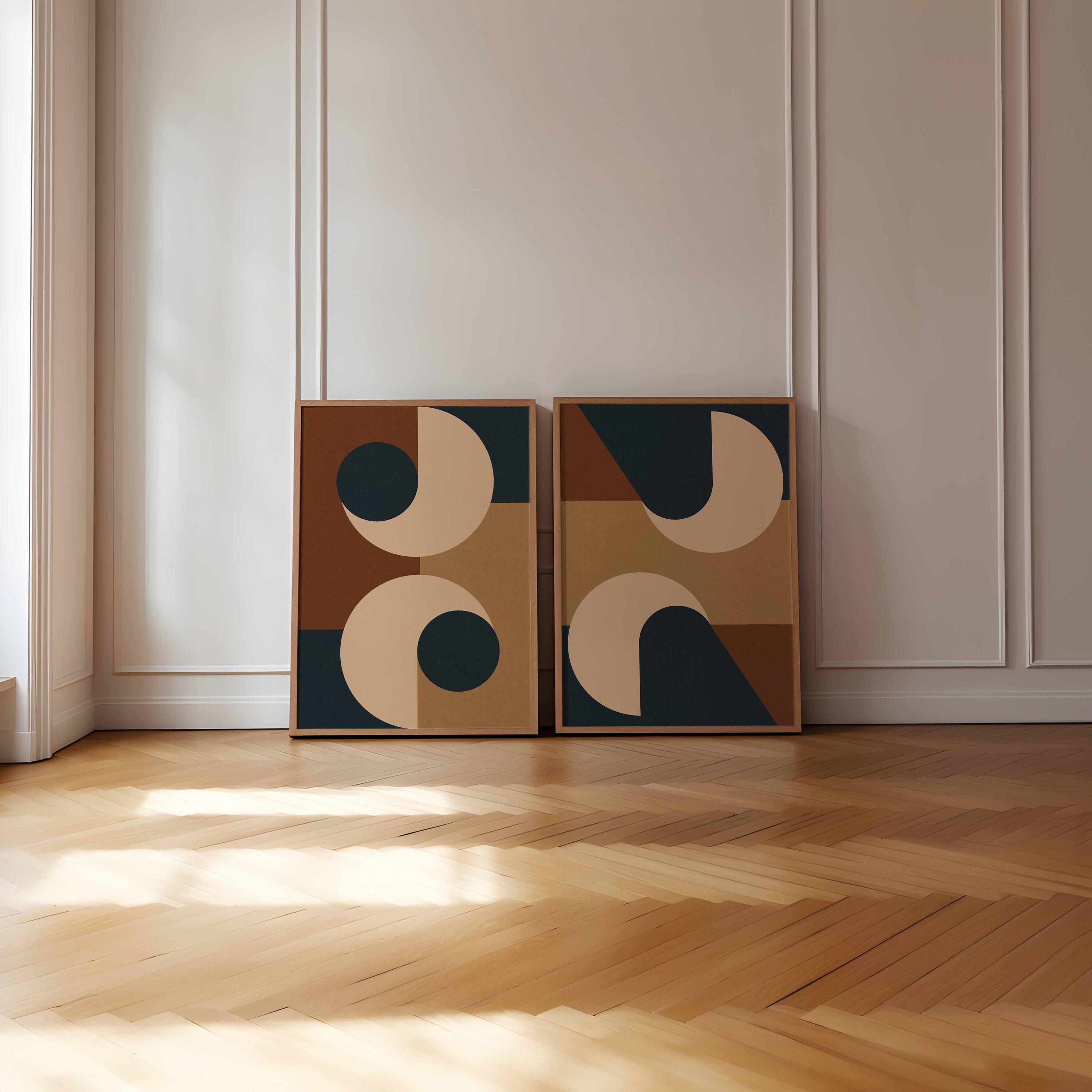 Set of 2 Mid Century Art Prints, 2 Piece Wall Art Geometric, 60s 70s ...