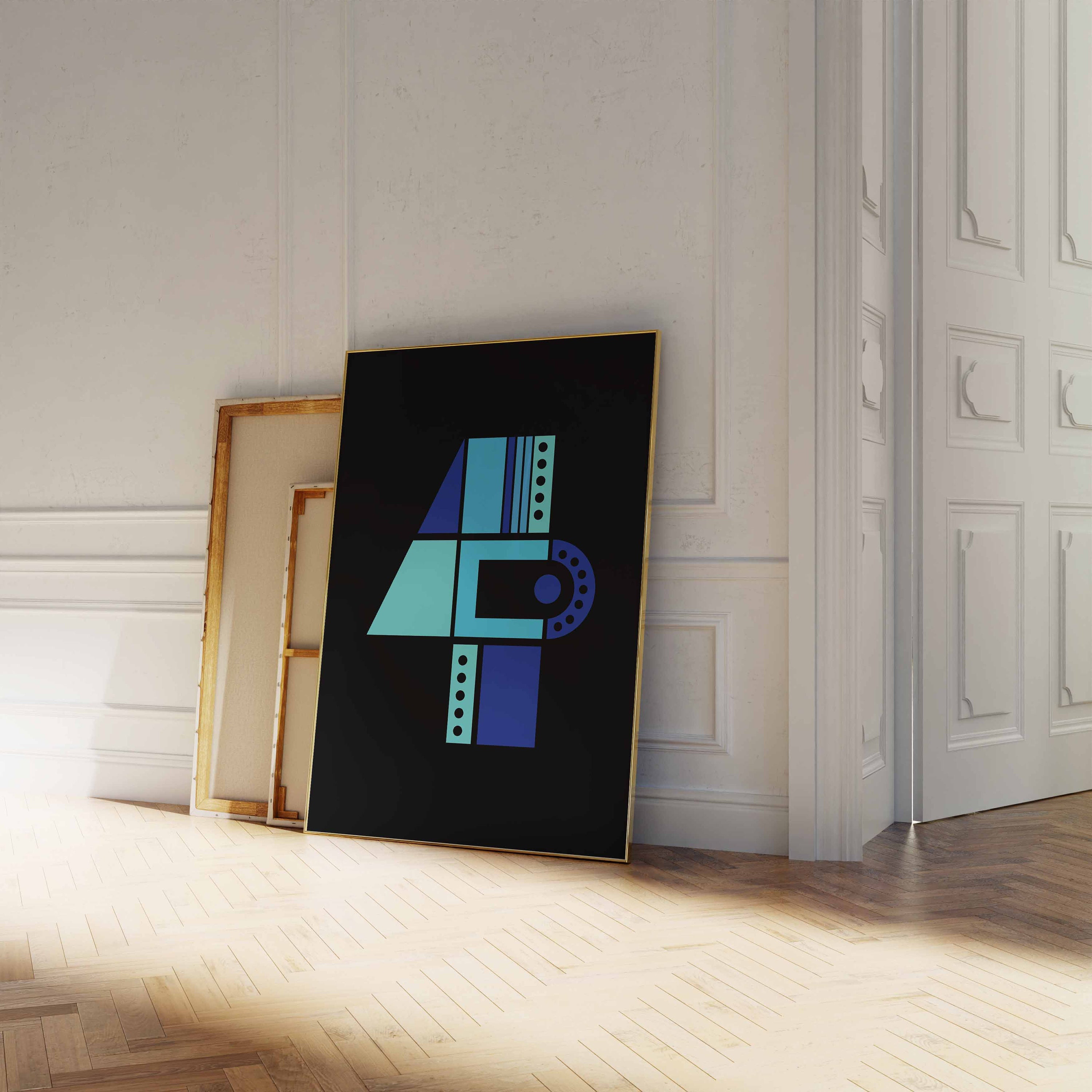 Number 4 Wall Art, Blue Digit Poster, Large Number Four Print, Bold ...