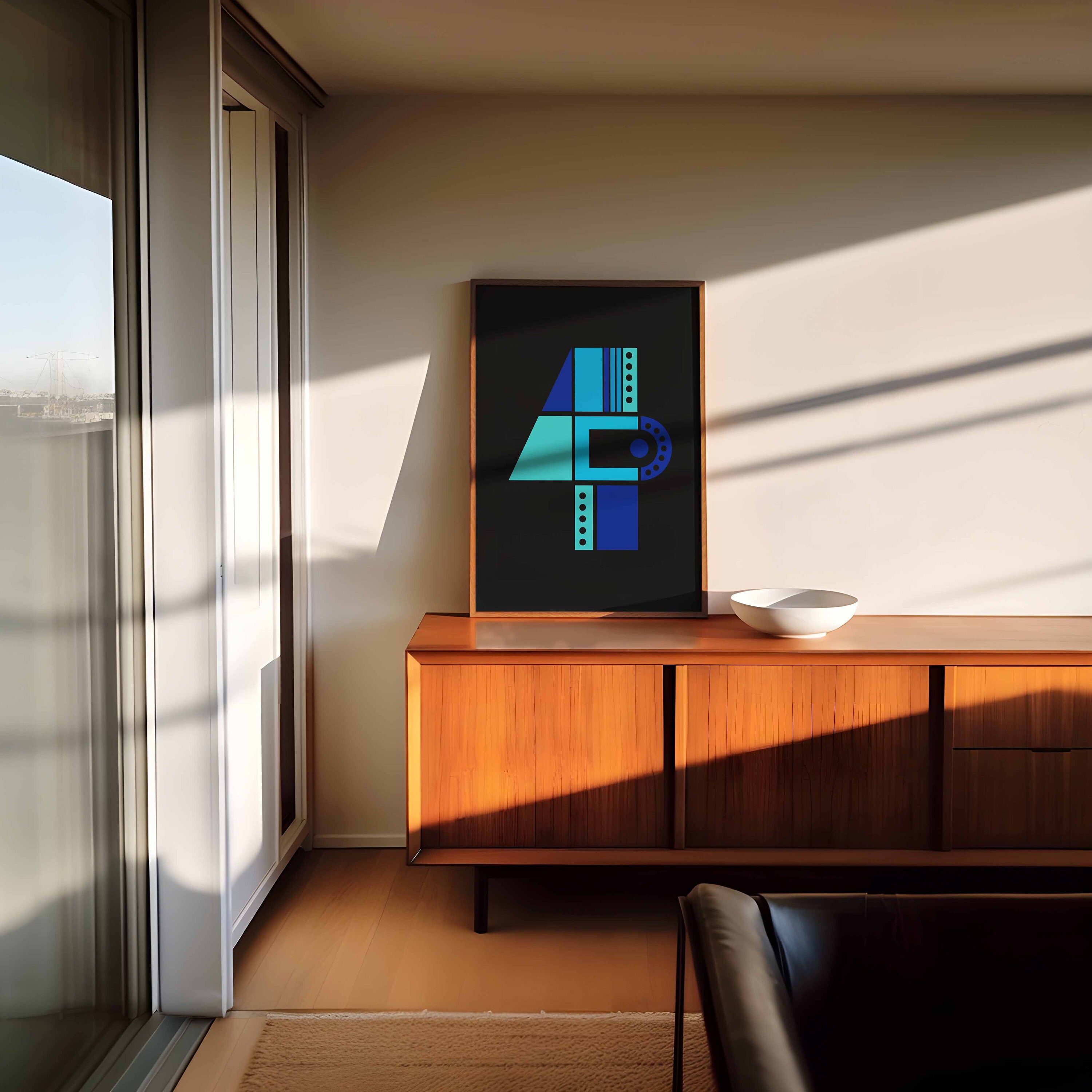 Number 4 Wall Art, Blue Digit Poster, Large Number Four Print, Bold ...