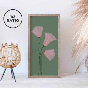 DIGITAL DOWNLOAD Long Vertical Floral Wall Art Hand Drawn Pastel Pink ...
