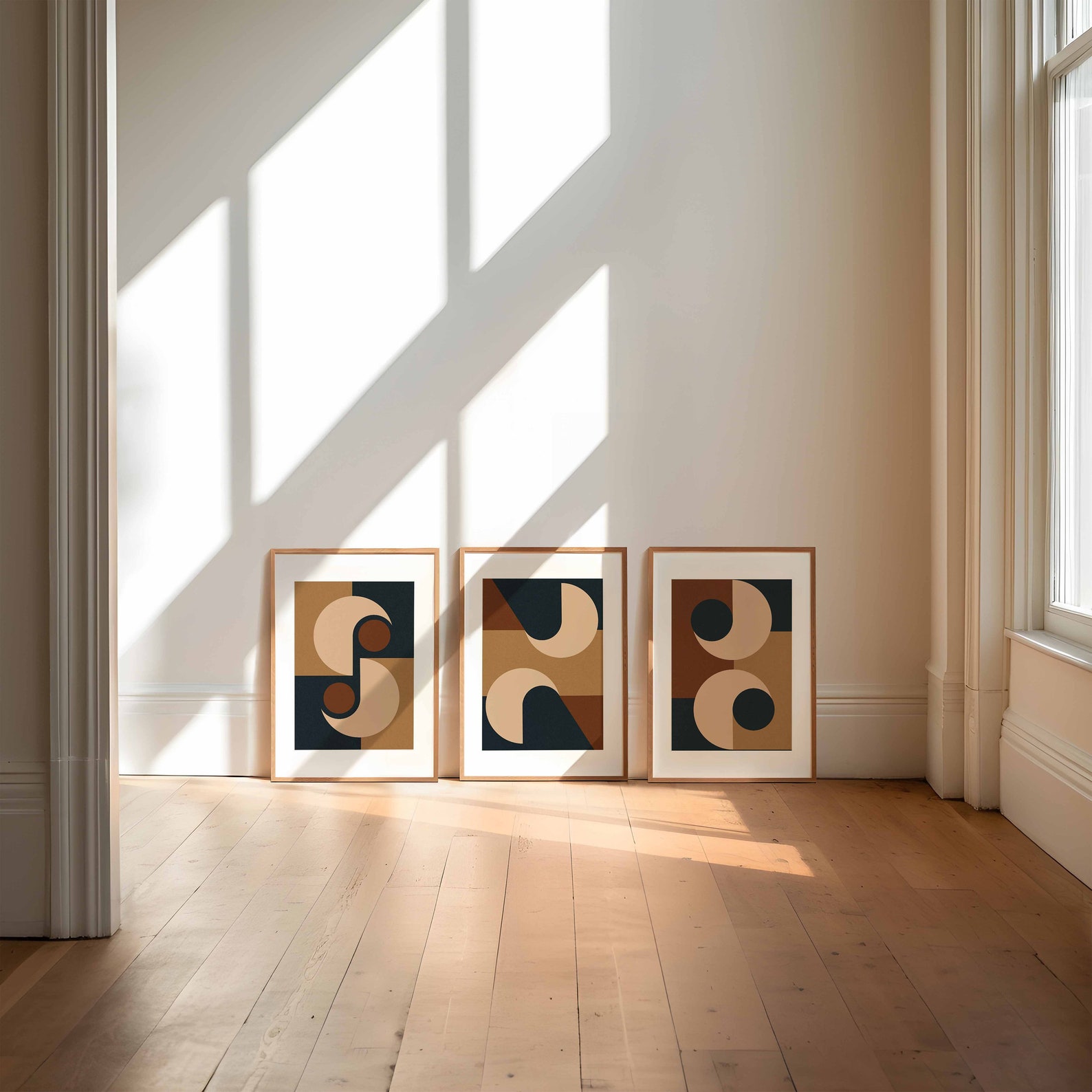 Set of 3 Abstract Mid Century Art Prints, Living Room Tryptic Wall Art ...