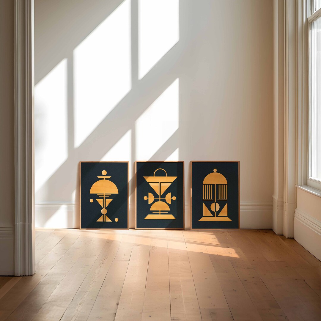 Livingroom Tryptic Wall Art, Set of 3 Abstract Art Prints, Geometric ...