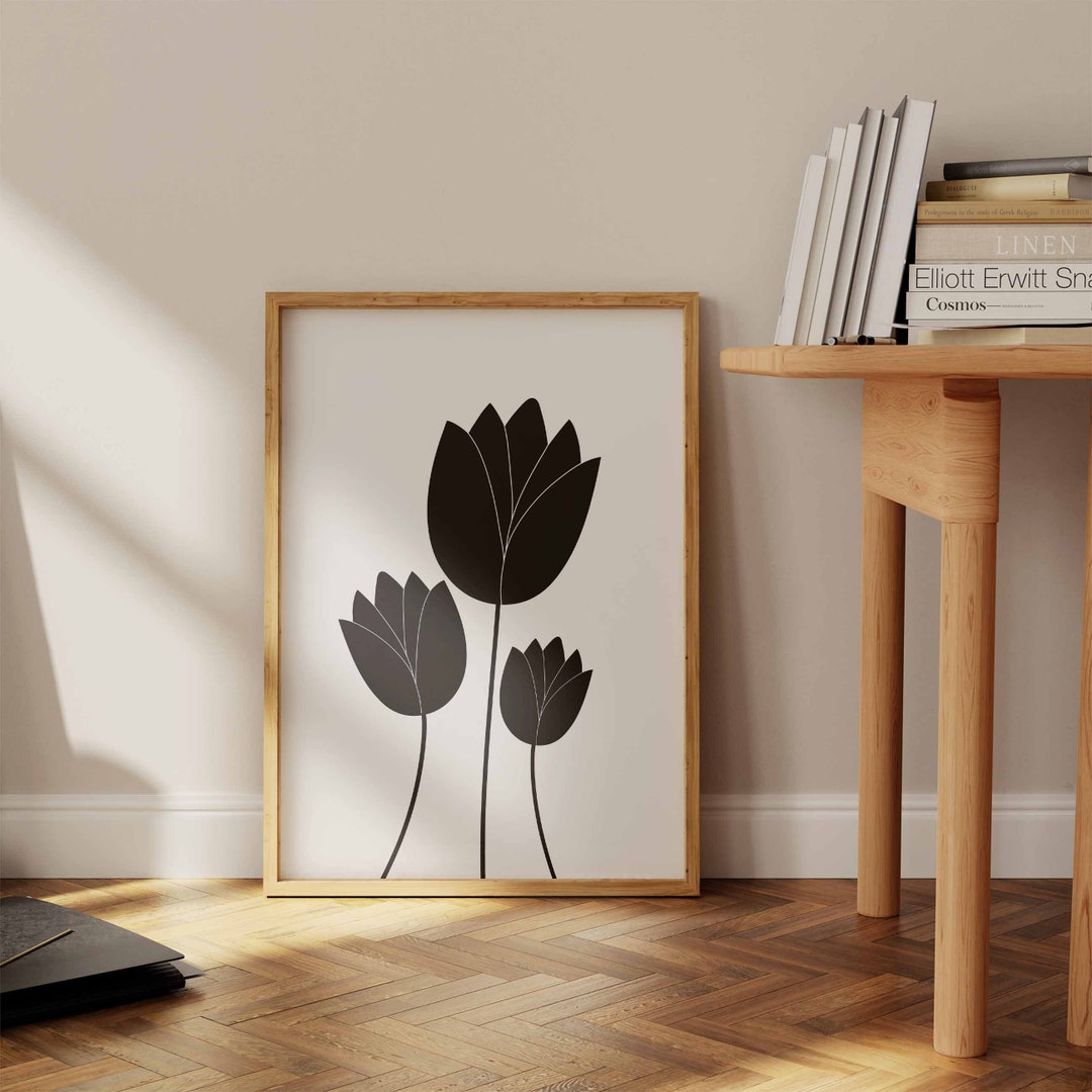 DIGITAL DOWNLOAD Black and White Floral Poster, Printable Minimal Wall ...