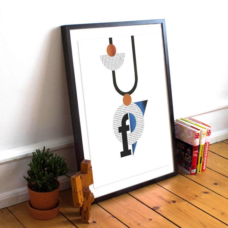 Letter F Art Print, Alphabet Poster, Original Artwork, Geometric ...