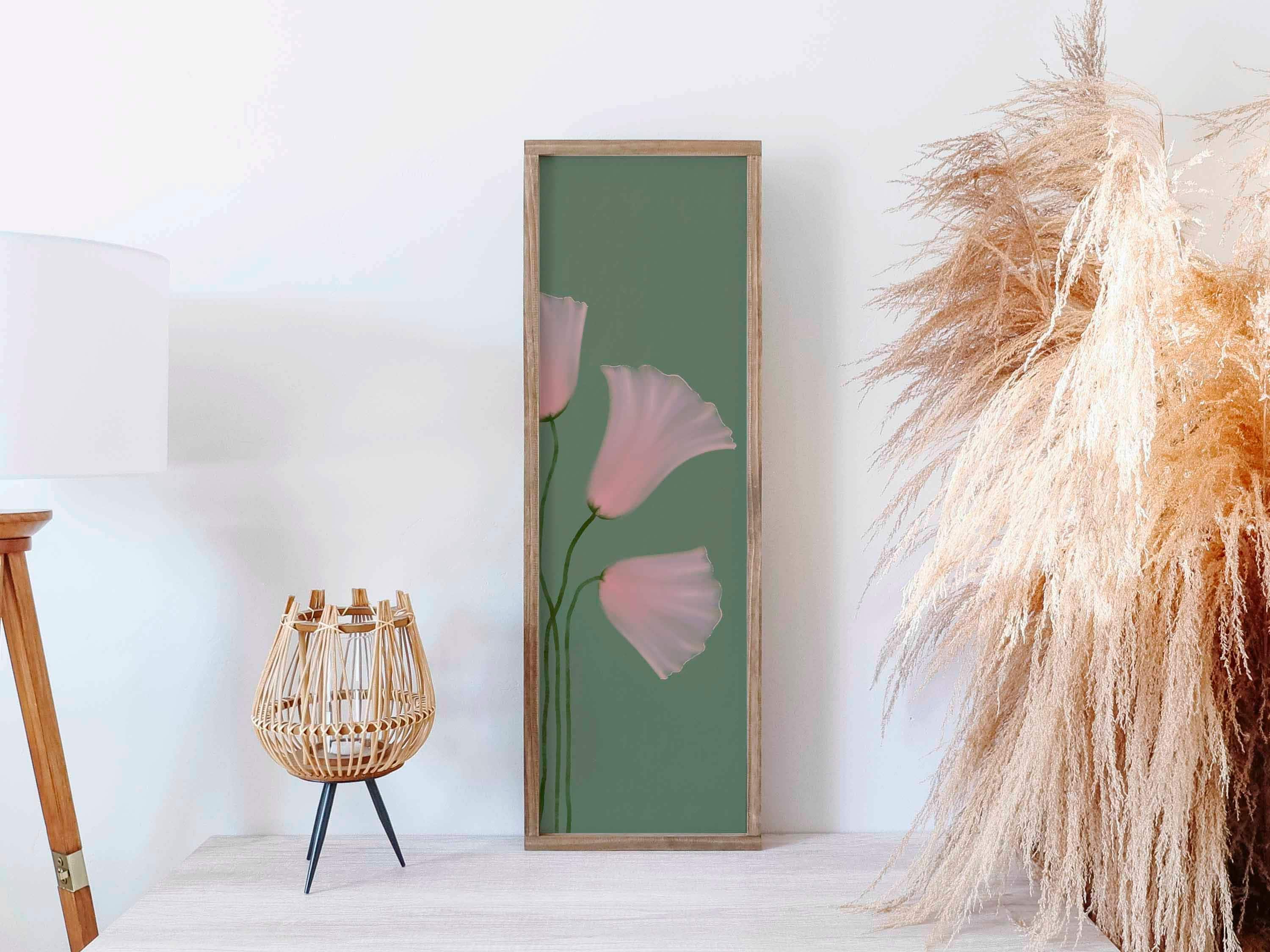 DIGITAL DOWNLOAD Long Vertical Floral Wall Art Hand Drawn Pastel Pink ...