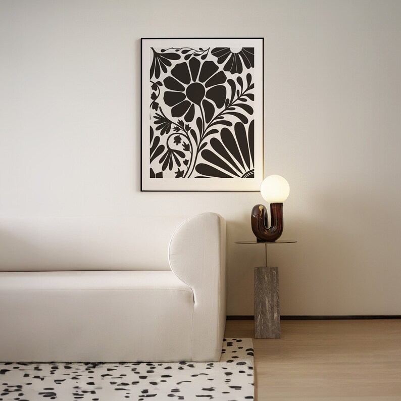 Modern Floral Maximalist Art Print Black and White Large Printable ...