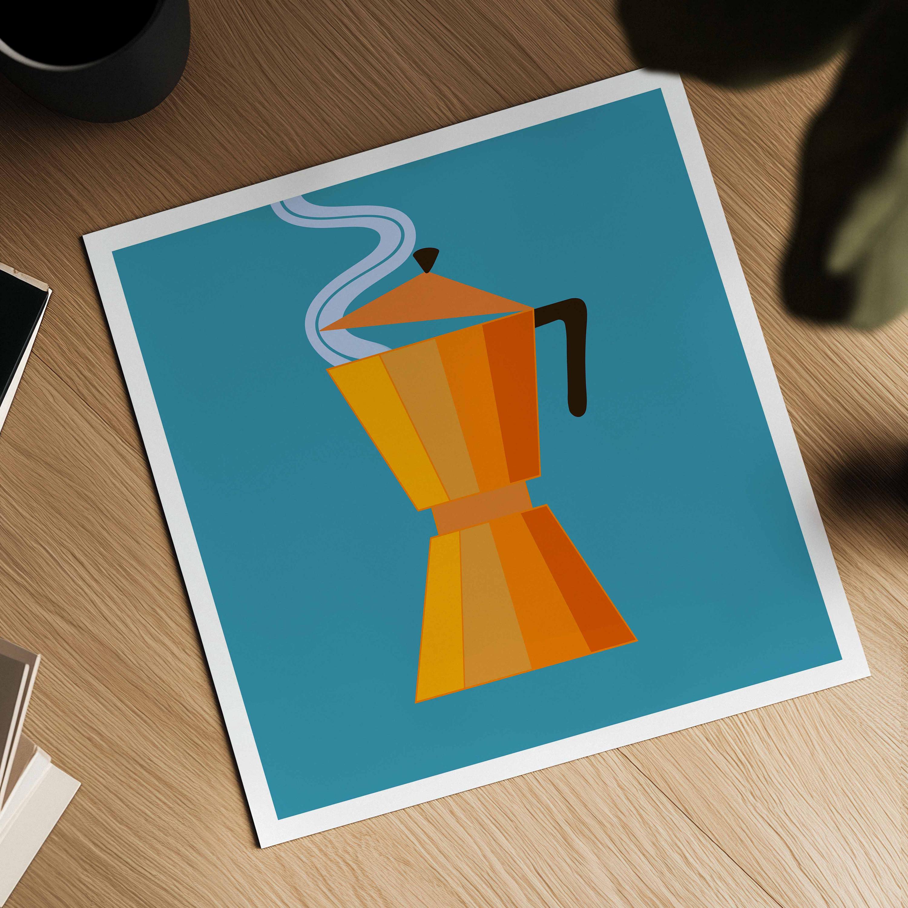 Square Coffee Pot Poster Printable Italian Moka Hand Drawn Art Print ...
