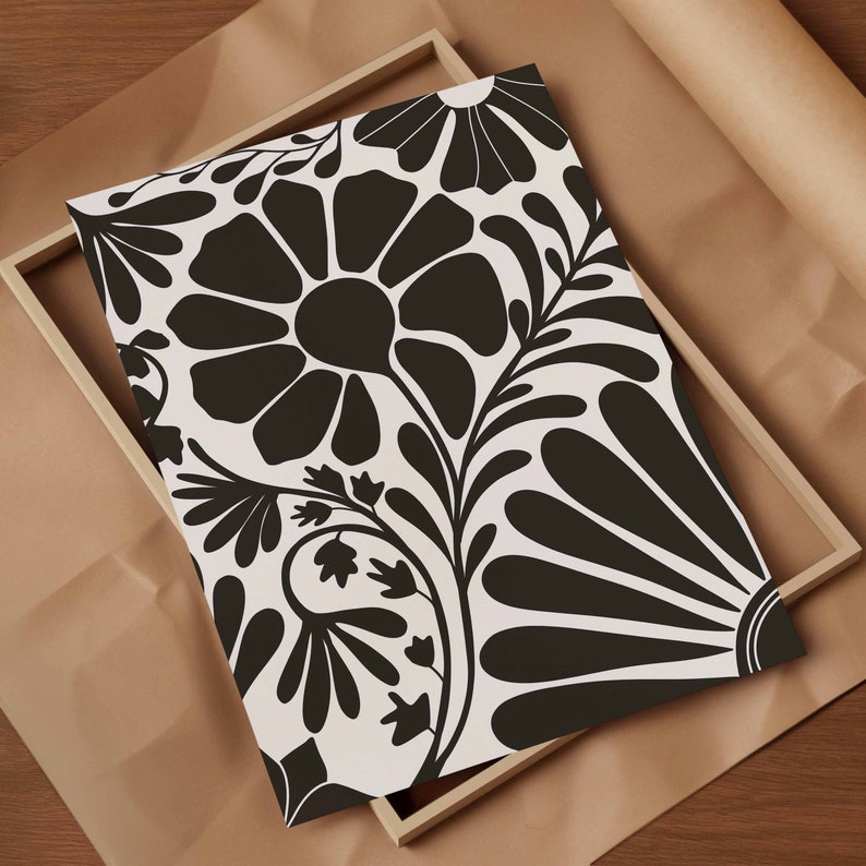 Modern Floral Maximalist Art Print Black and White Large Printable ...