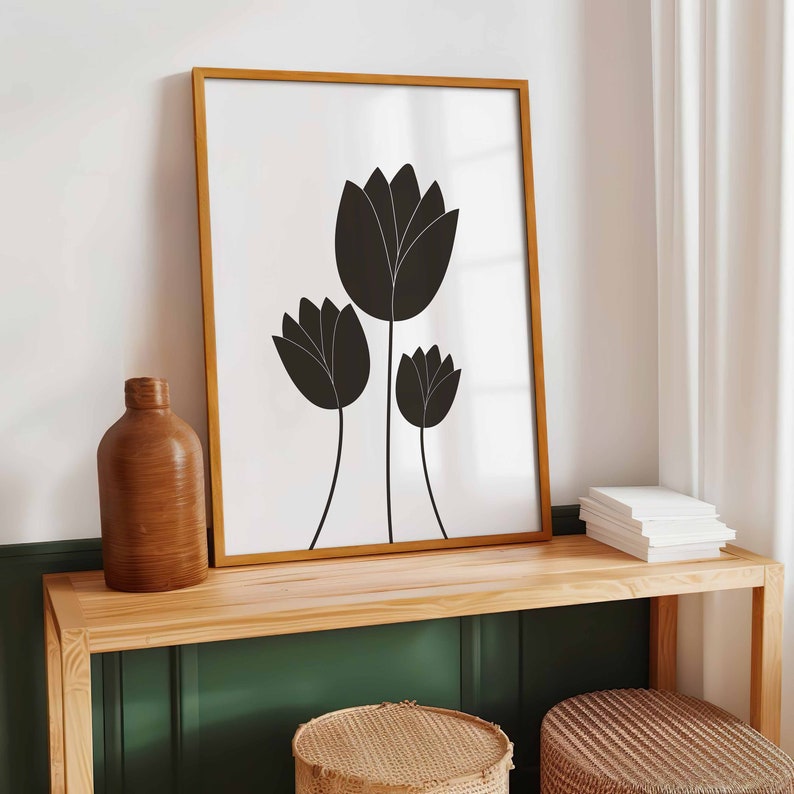DIGITAL DOWNLOAD Black and White Floral Poster, Printable Minimal Wall ...