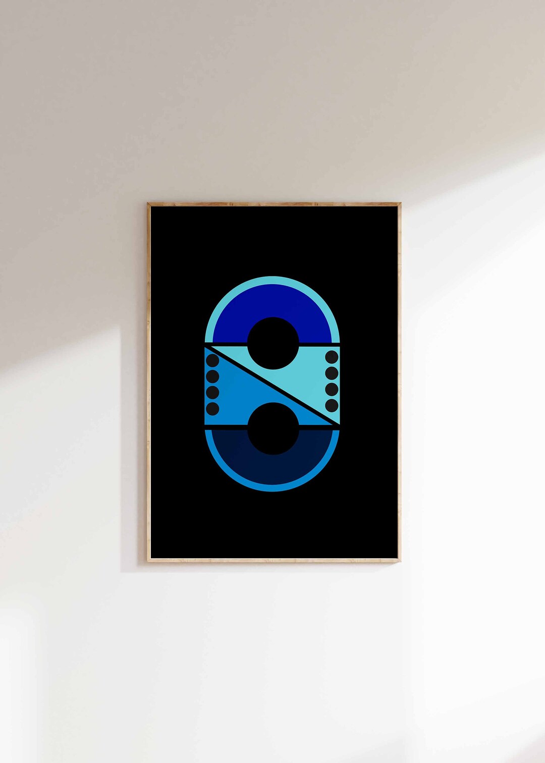 Number 8 Print Blue Black, Digit Poster for Kids Room Decor, Large ...