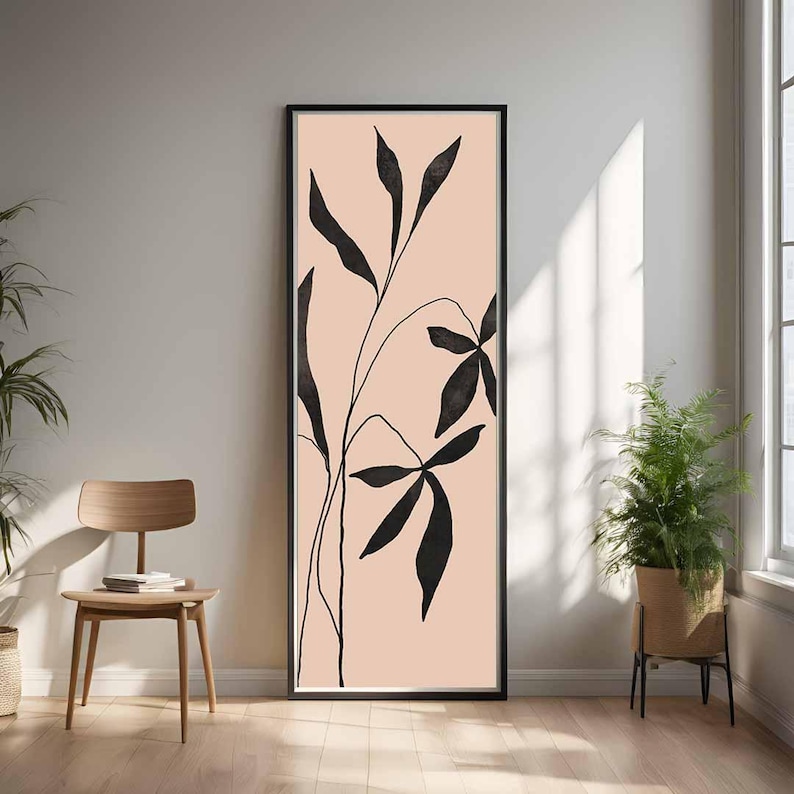 Long Tall Narrow Wall Art Floral Minimalist Zen Art Print Neutral Beige ...