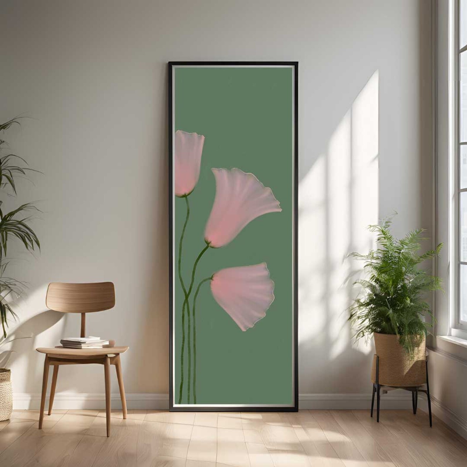 DIGITAL DOWNLOAD Long Vertical Floral Wall Art Hand Drawn Pastel Pink ...