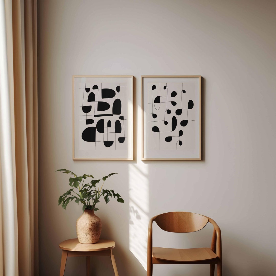 Set of 2 Minimalist Black and White Simple Art Prints Abstract Loops ...