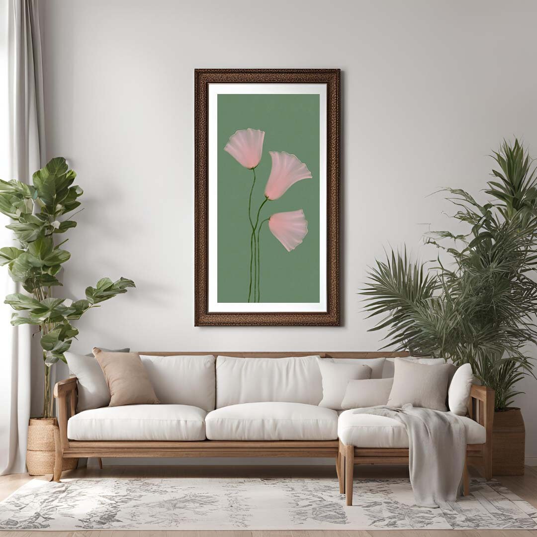 DIGITAL DOWNLOAD Long Vertical Floral Wall Art Hand Drawn Pastel Pink ...
