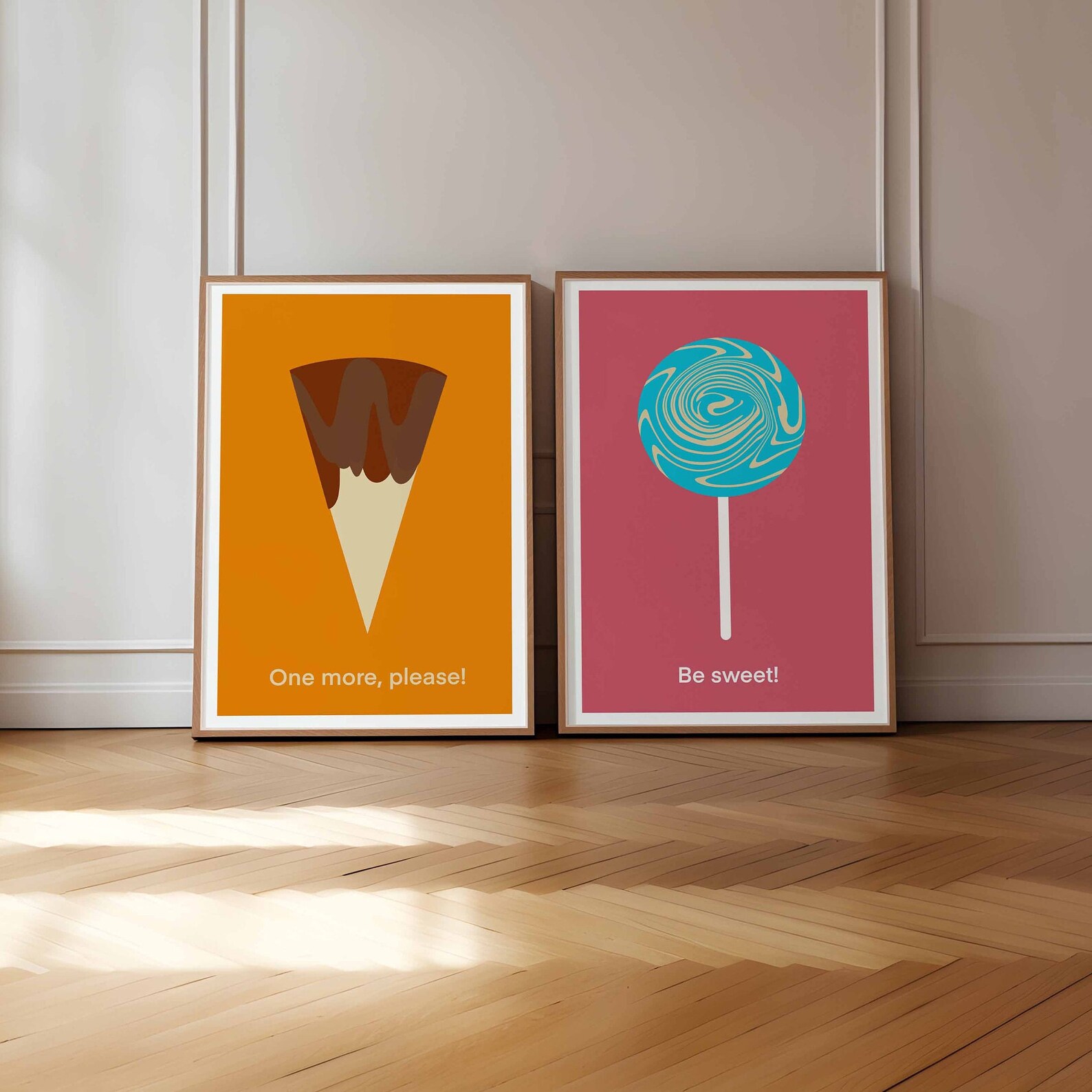 Set of 2 Colorful Sweet Candy Lollipop Ice Cream Funny Art Prints Cute ...