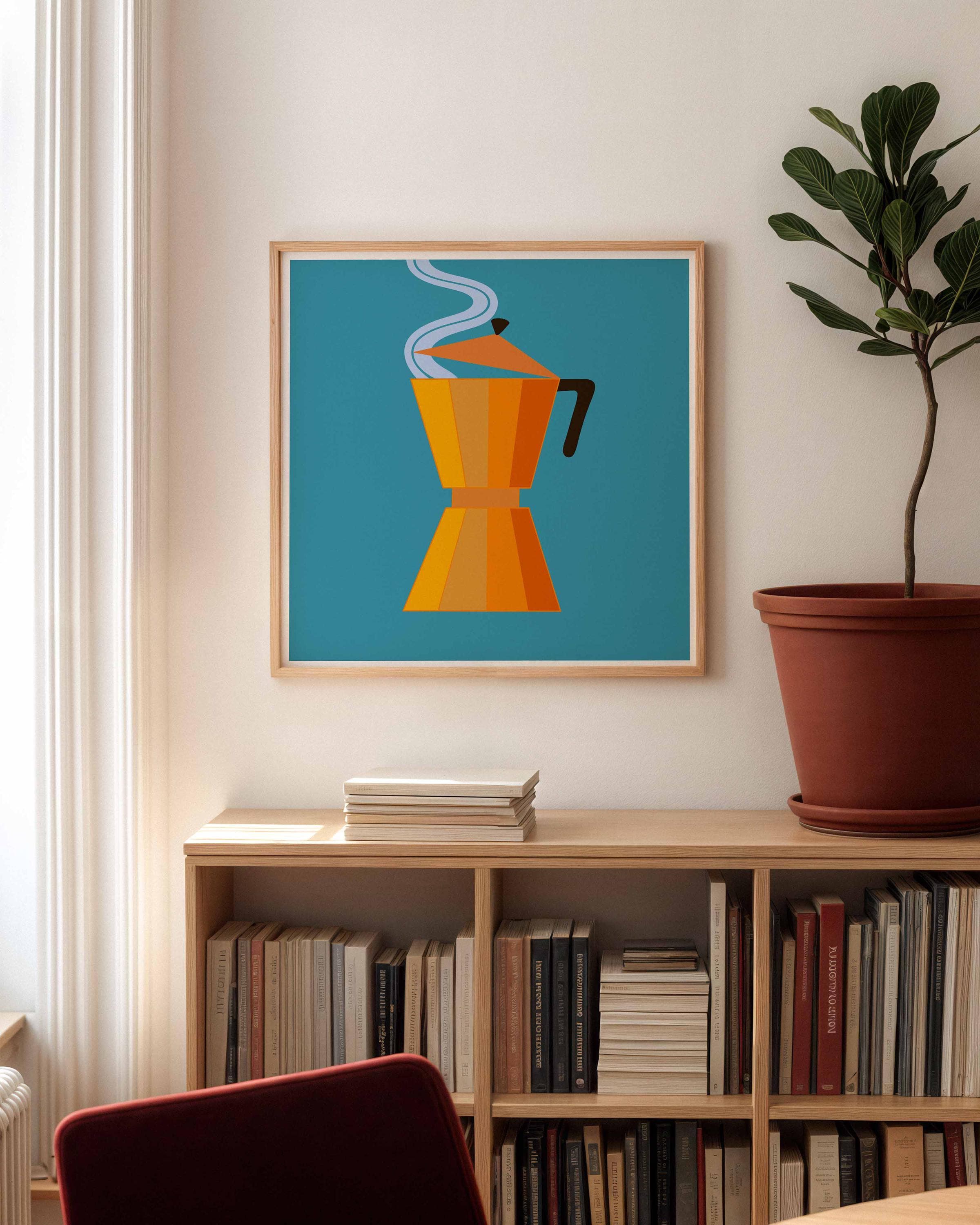 Square Coffee Pot Poster Printable Italian Moka Hand Drawn Art Print ...