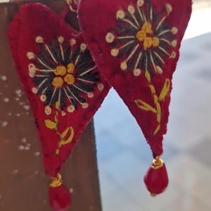 Heart Handstiched Velvet Earings - Etsy